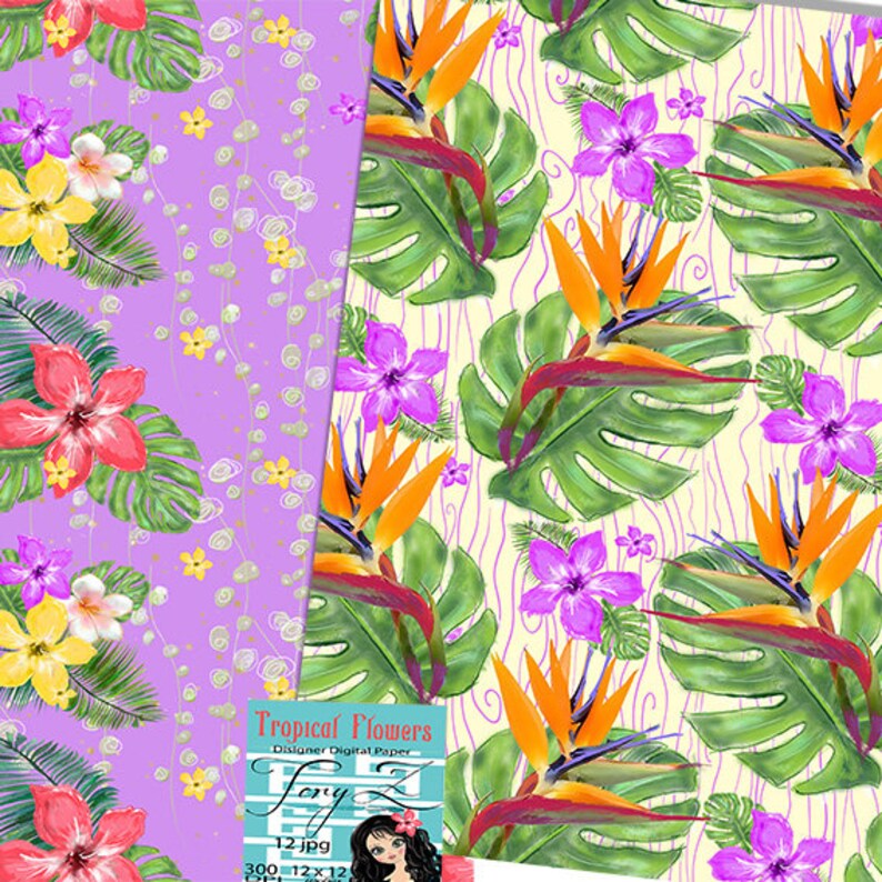 Tropical Flowers Digital Paper Summer Digital Papers Exotic | Etsy