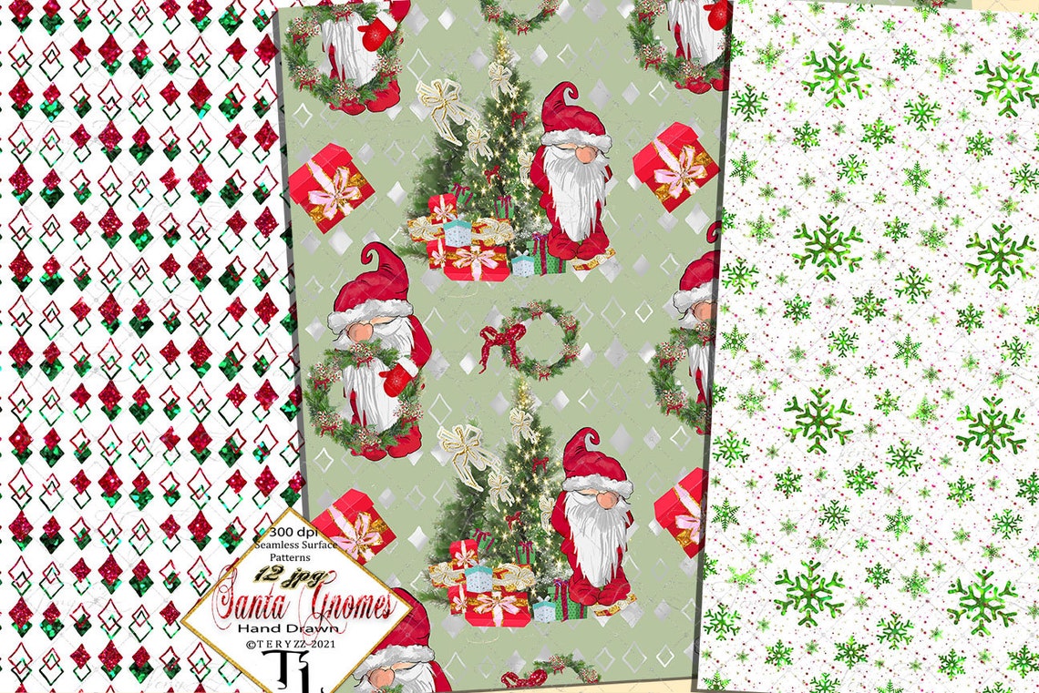 Gnome Digital Paper Santa Claus Christmas Seamless Pattern - Etsy