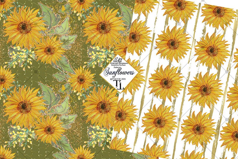 Sunflower Digital Paper - Seamless Patterns Printable Scrapbook, Summer ...