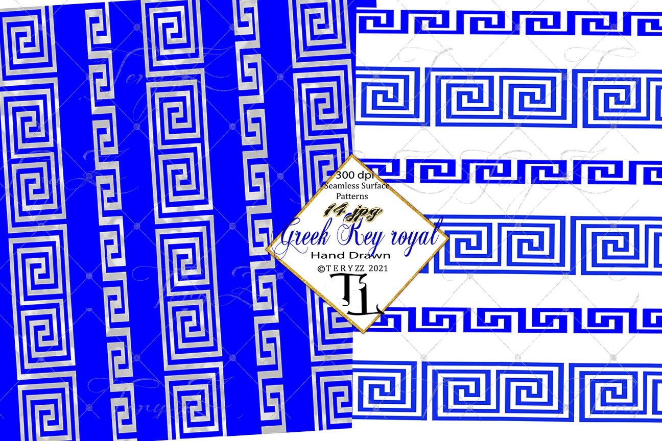 Blue Greek Key Digital Paper White Royal Blue Greek Key - Etsy
