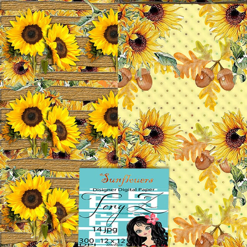 Sunflower Paper Pack Watercolor Sunflowers Digital Autumn Paper Pack ...
