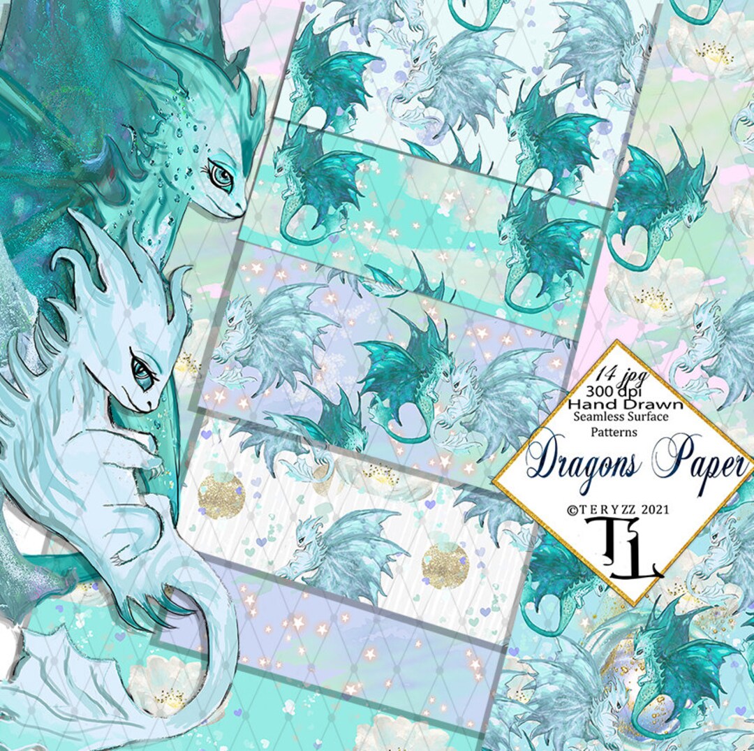 Dragon Digital Paper Watercolor Dragons Fantasy Art Seamless - Etsy