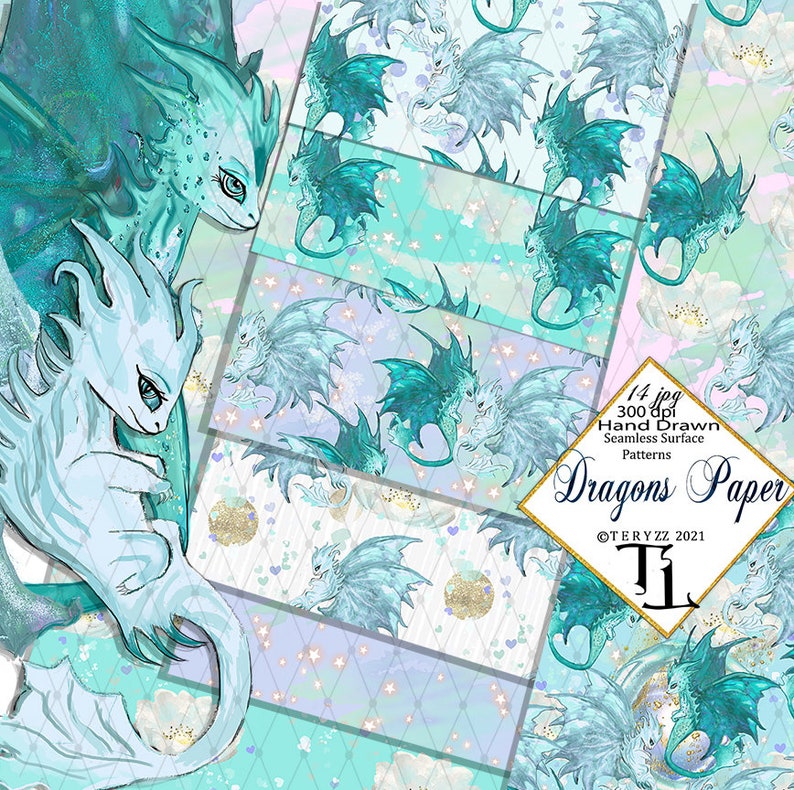Dragon Digital Paper Watercolor Dragons Fantasy Art Seamless - Etsy