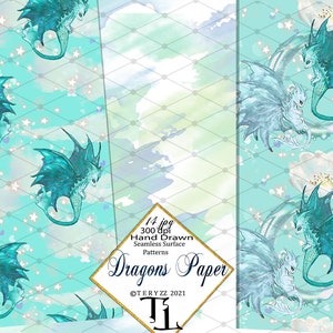 Dragon Digital Paper Watercolor Dragons Fantasy Art Seamless - Etsy