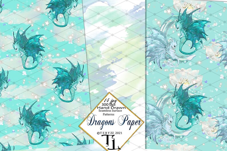 Dragon Digital Paper Watercolor Dragons Fantasy Art Seamless - Etsy