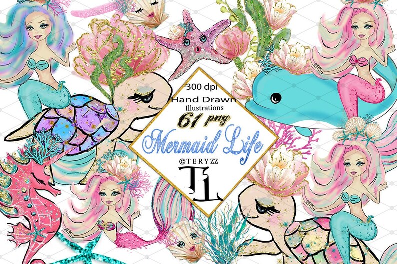 Mermaid Clipart Underwater Clip Art Cute Mermaids Rainbow | Etsy