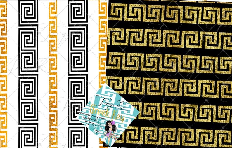 Gold Greek Key Digital Paper, Greek Key Patterns, Scrapbooking Greek ...