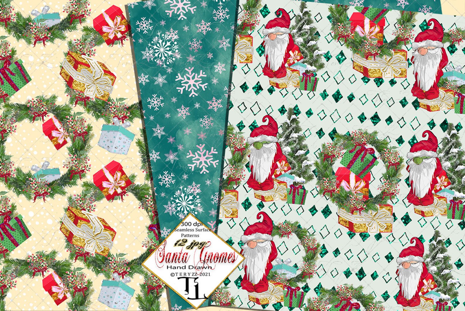 Gnome Digital Paper Santa Claus Christmas Seamless Pattern - Etsy