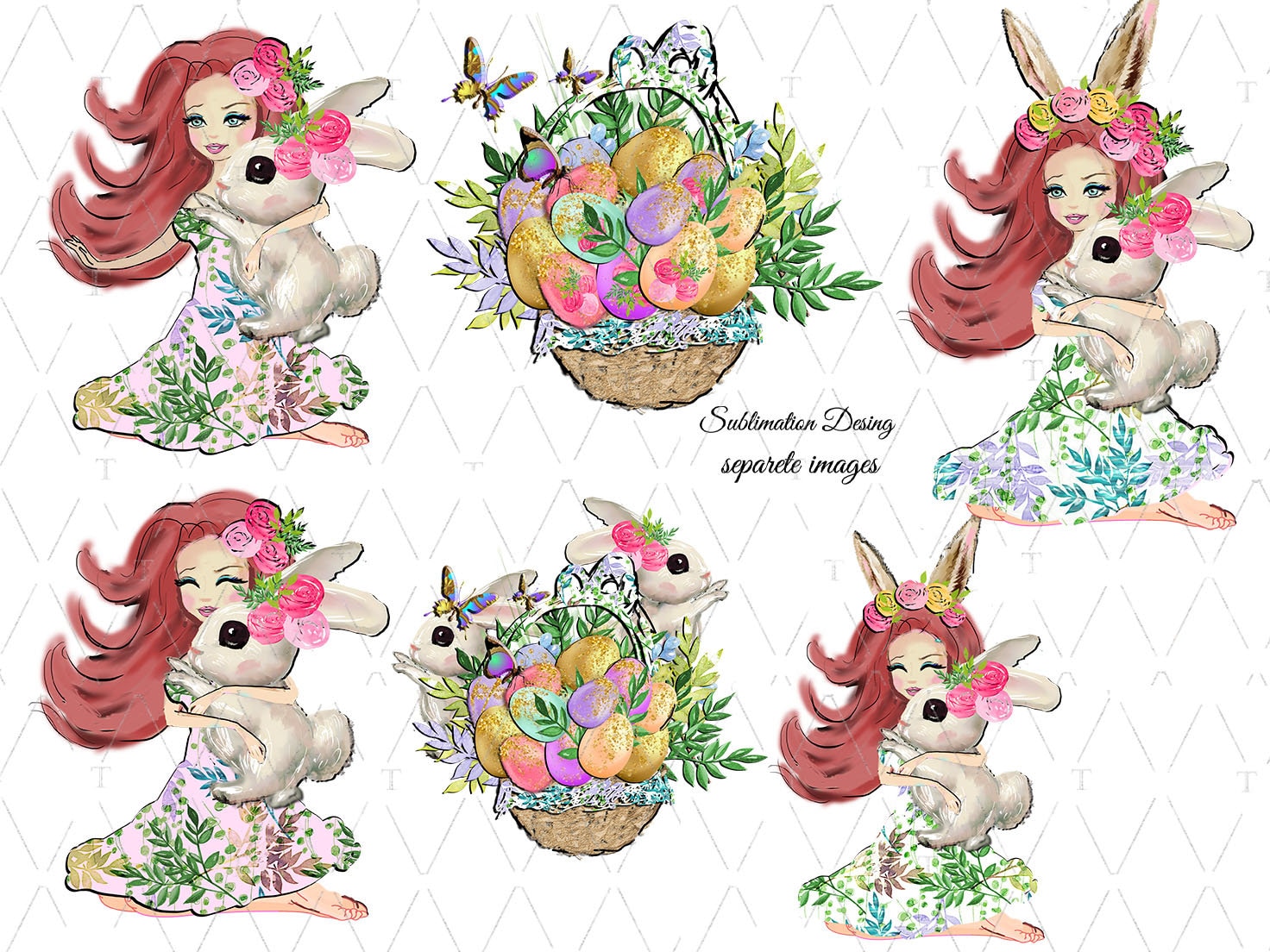 Easter Girl Clip Art Bunny Eggs Children Bunnies Basket | Etsy