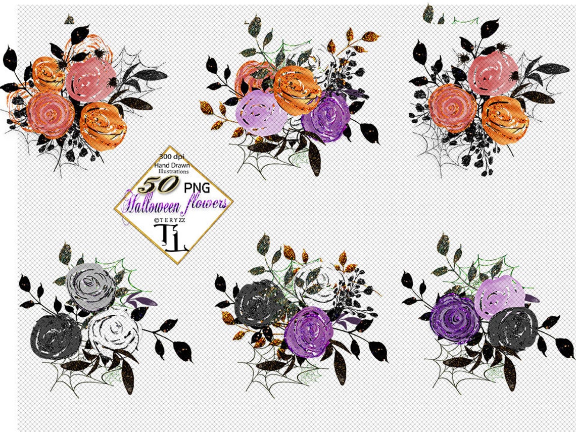 Halloween Flowers Clip Art halloween Floral Clipart Gothic - Etsy