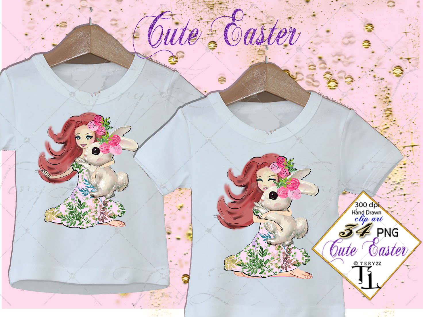 Easter Girl Clip Art, Bunny, Eggs, Children, Bunnies, Basket, Cute ...