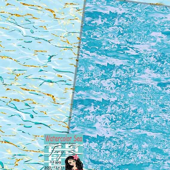 Watercolor Sea Digital Paper, Sea Waves Digital Paper Nautical Beach ...
