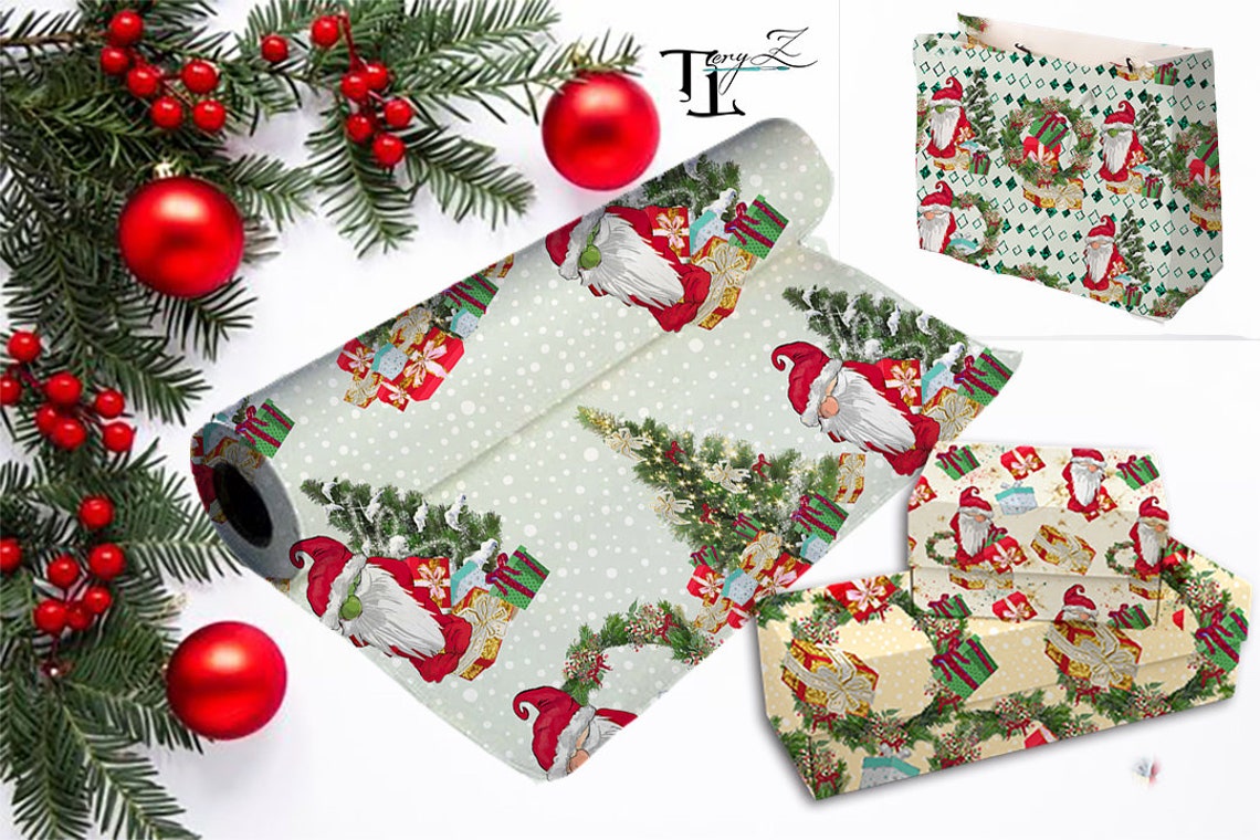 Gnome Digital Paper Santa Claus Christmas Seamless Pattern - Etsy