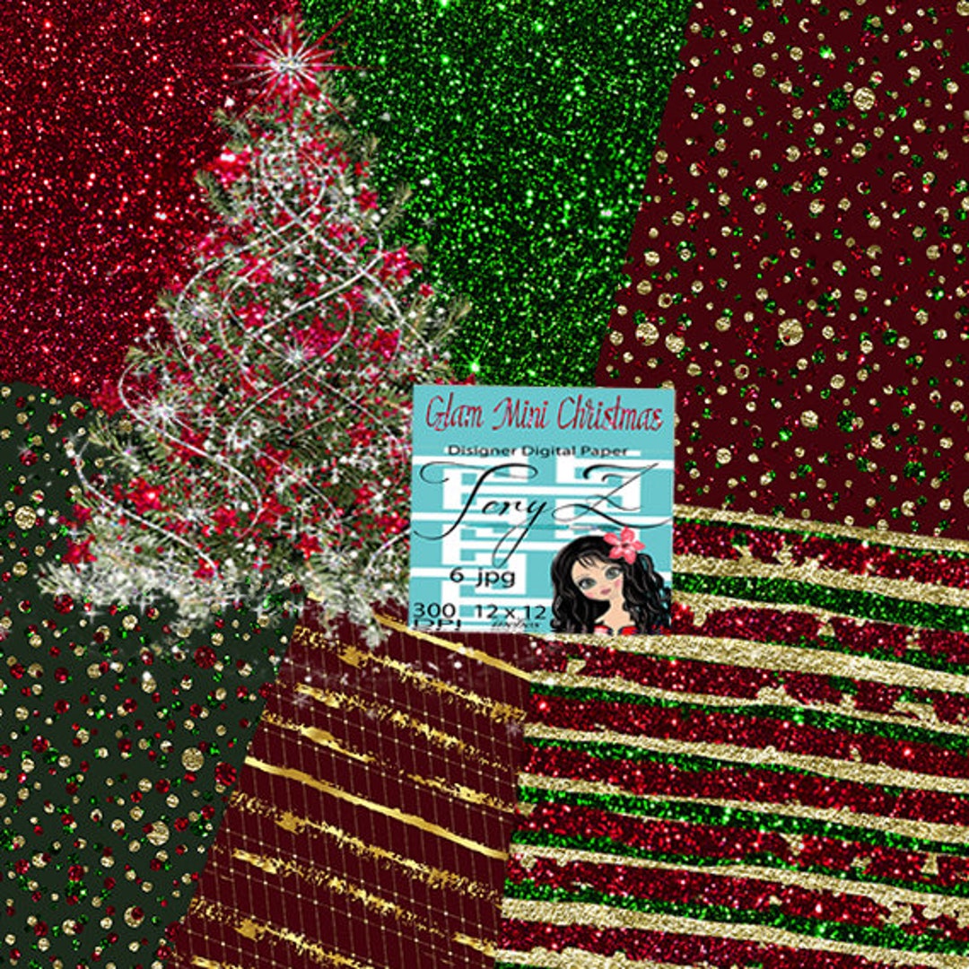 Christmas Glitter Digital Paper, Red Green Gold Glitter Texture ...