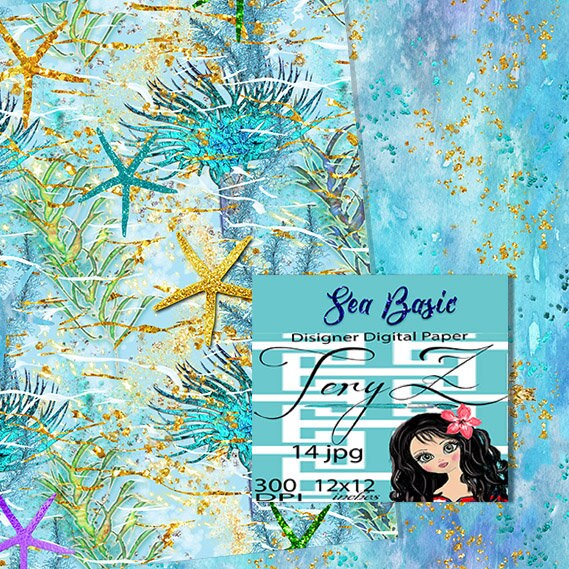 Watercolor Sea Digital Paper Sea Background Watercolor Blue | Etsy