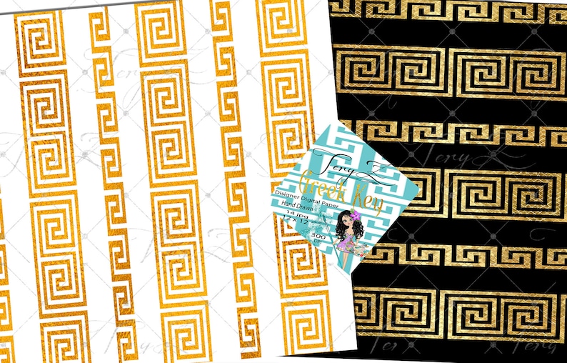 Gold Greek Key Digital Paper, Greek Key Patterns, Scrapbooking Greek ...