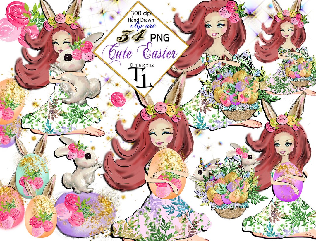 Easter Girl Clip Art, Bunny, Eggs, Children, Bunnies, Basket, Cute ...