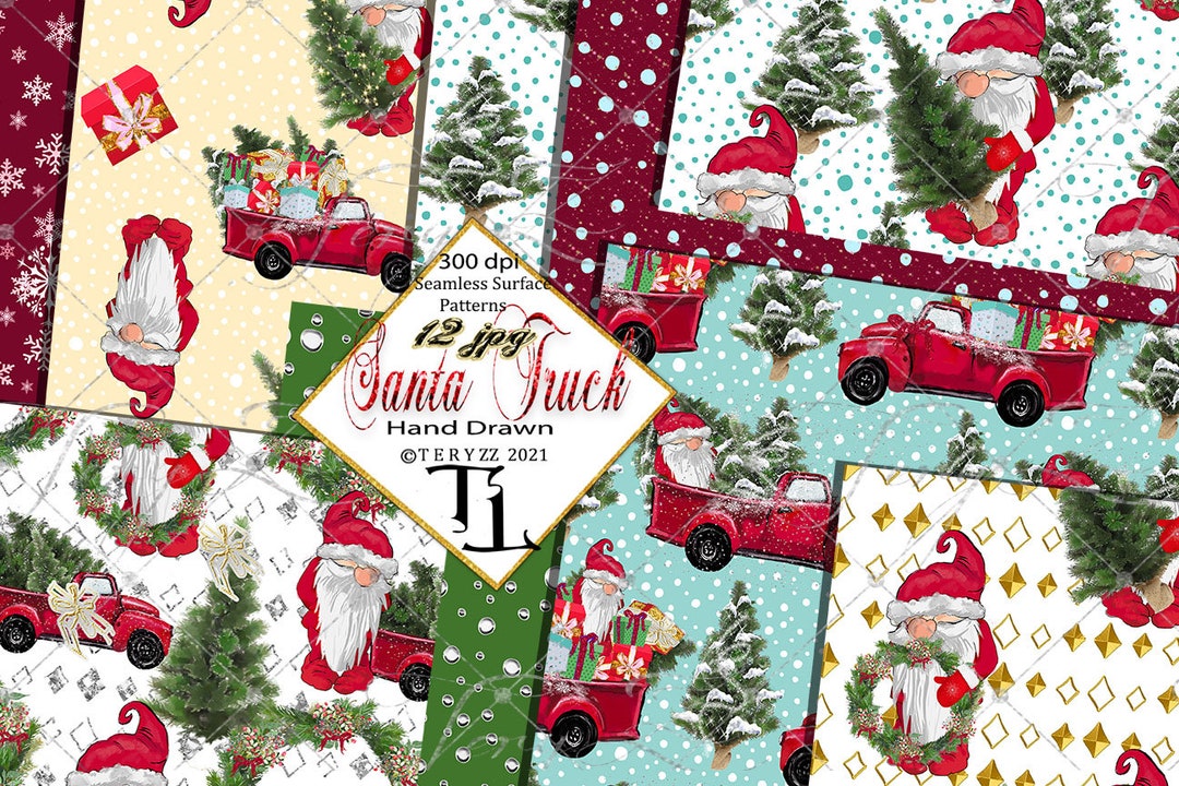 Santa Claus Gnome Digital Paper Christmas Gnomes Paper - Etsy