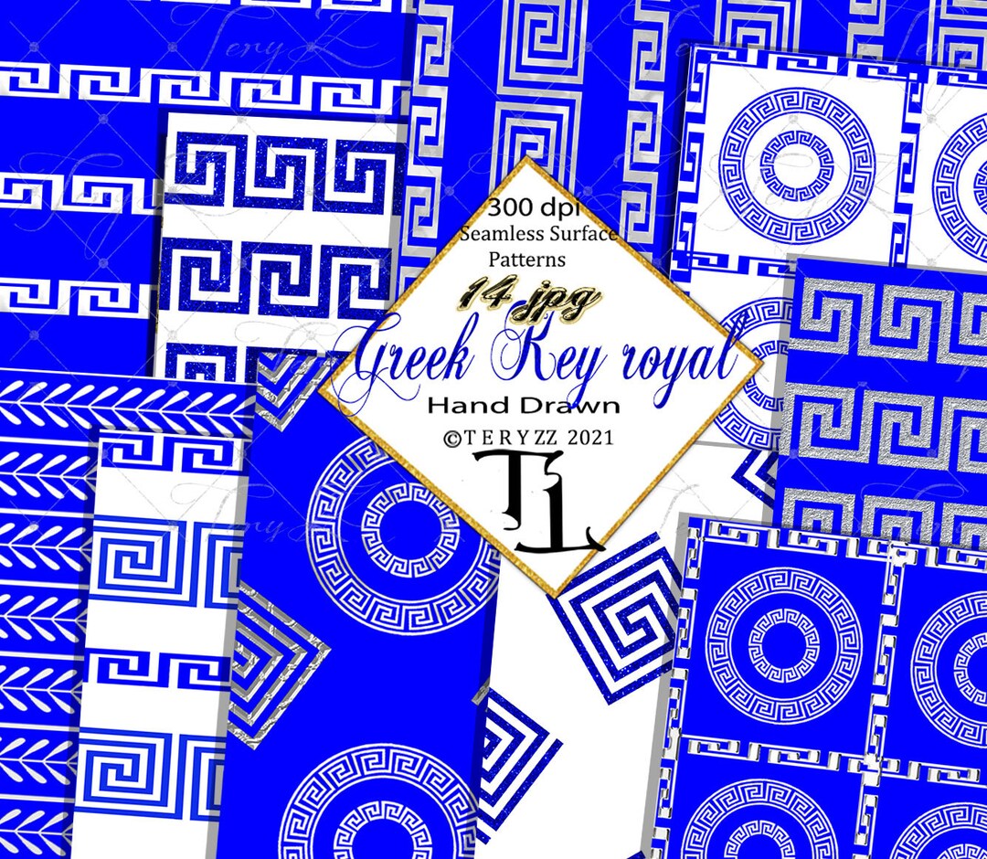 Blue Greek Key Digital Paper White Royal Blue Greek Key - Etsy