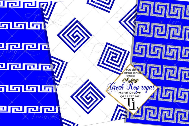Blue Greek Key Digital Paper White Royal Blue Greek Key - Etsy
