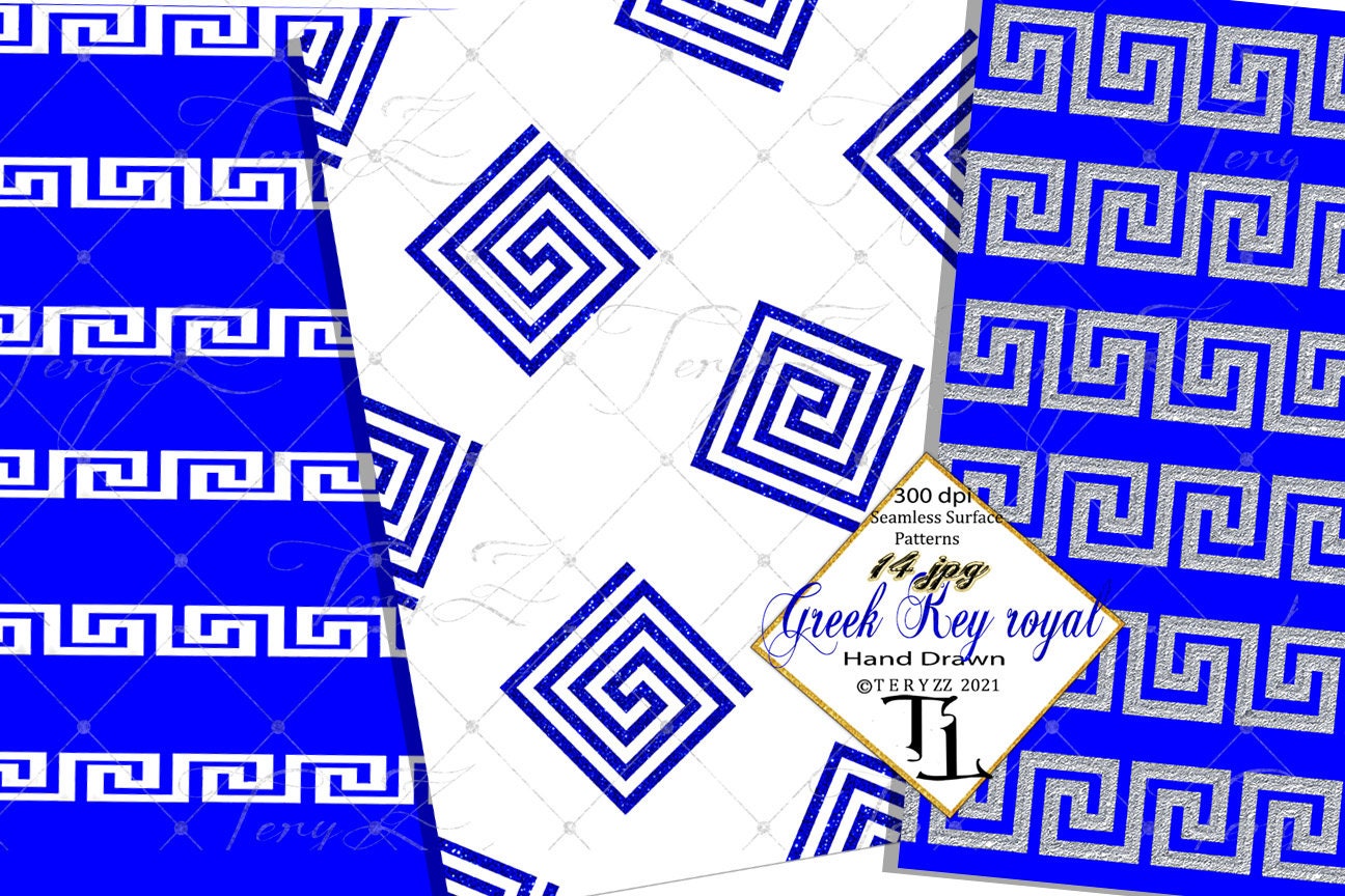 Blue Greek Key Digital Paper White Royal Blue Greek Key - Etsy
