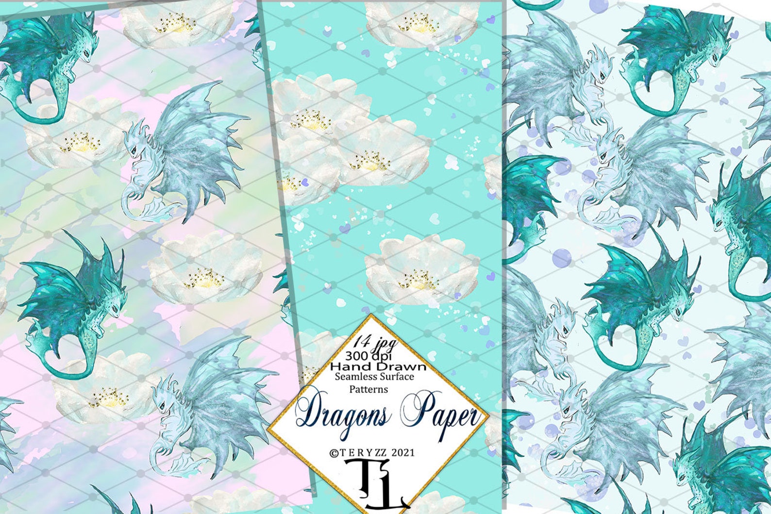 Dragon Digital Paper Watercolor Dragons Fantasy Art Seamless - Etsy