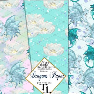 Dragon Digital Paper Watercolor Dragons Fantasy Art Seamless - Etsy