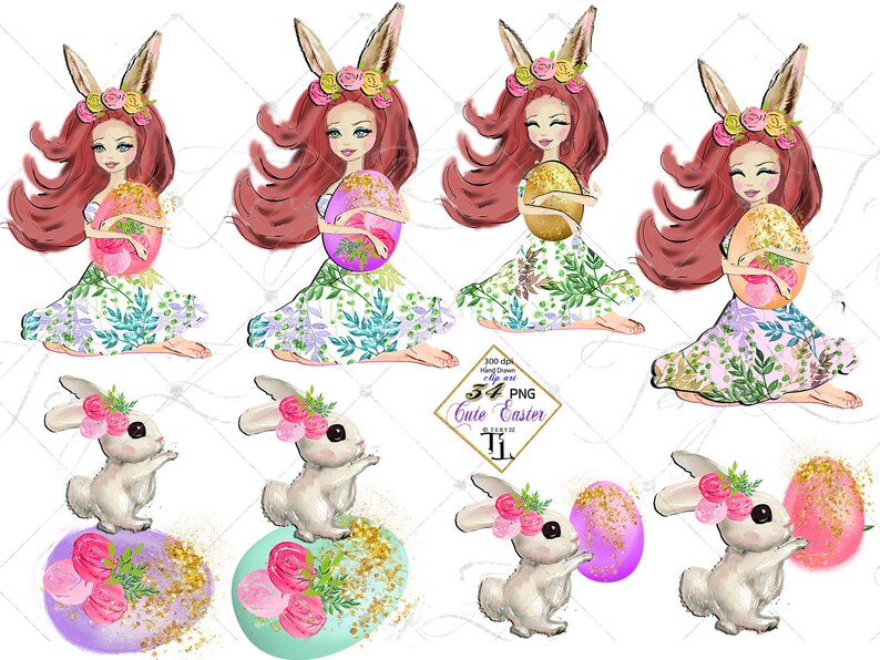 Easter Girl Clip Art, Bunny, Eggs, Children, Bunnies, Basket, Cute ...