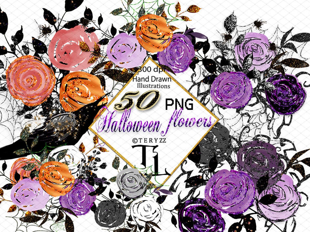 Halloween Flowers Clip Art ,halloween Floral Clipart, Gothic Flowers ...