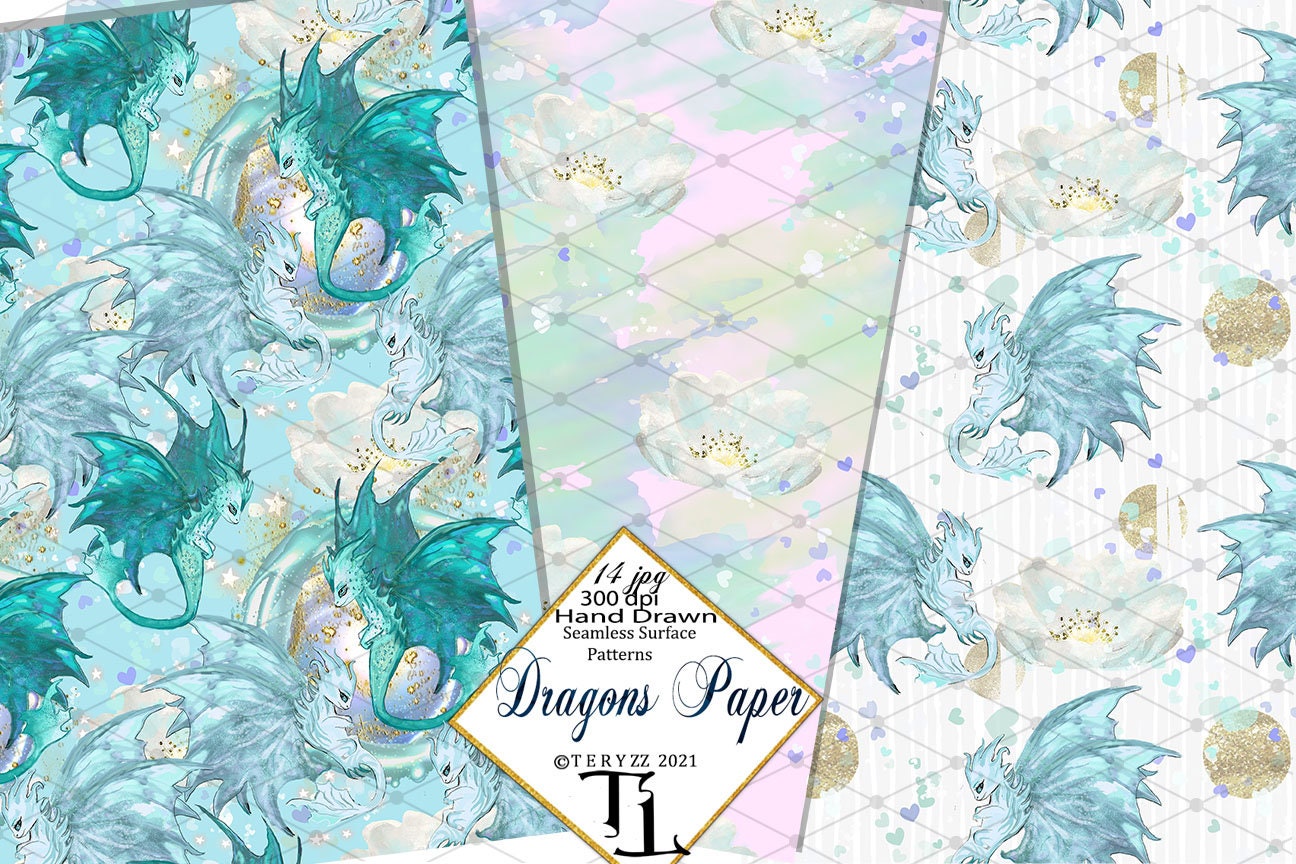 Dragon Digital Paper Watercolor Dragons Fantasy Art Seamless | Etsy