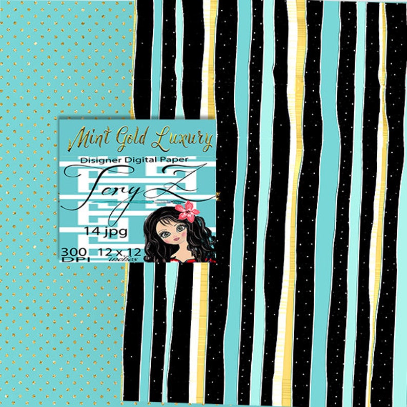 Mint Digital Paper Pack Mint Gold Black Glitter Basic Mint - Etsy
