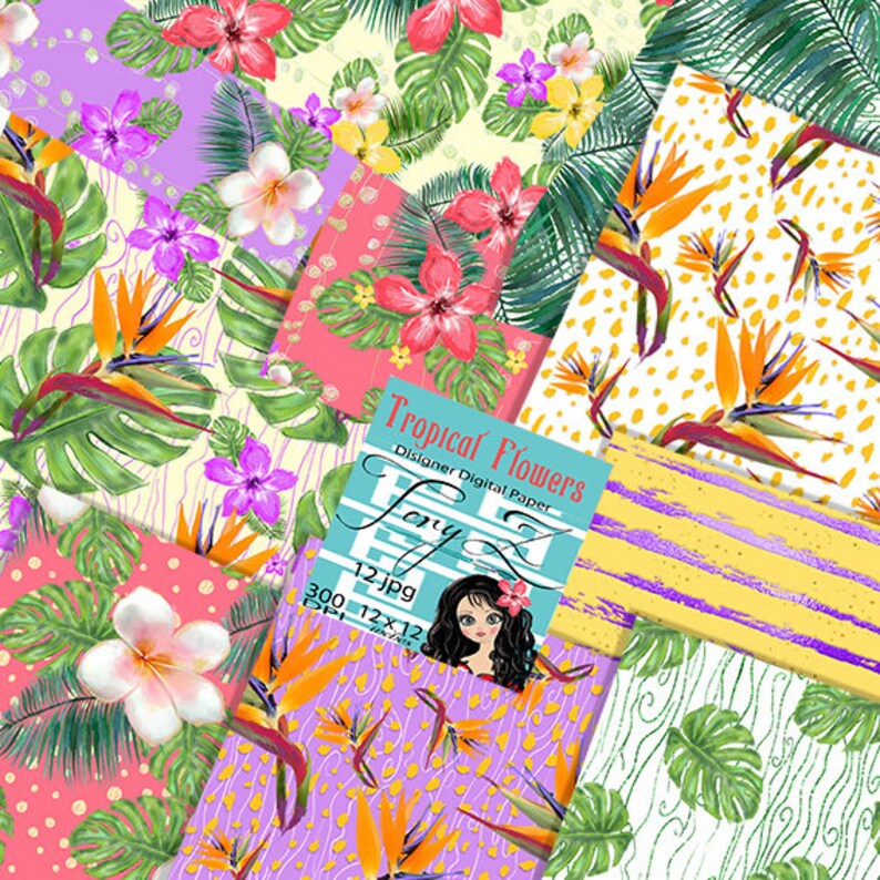 Tropical Flowers Digital Paper Summer Digital Papers Exotic - Etsy
