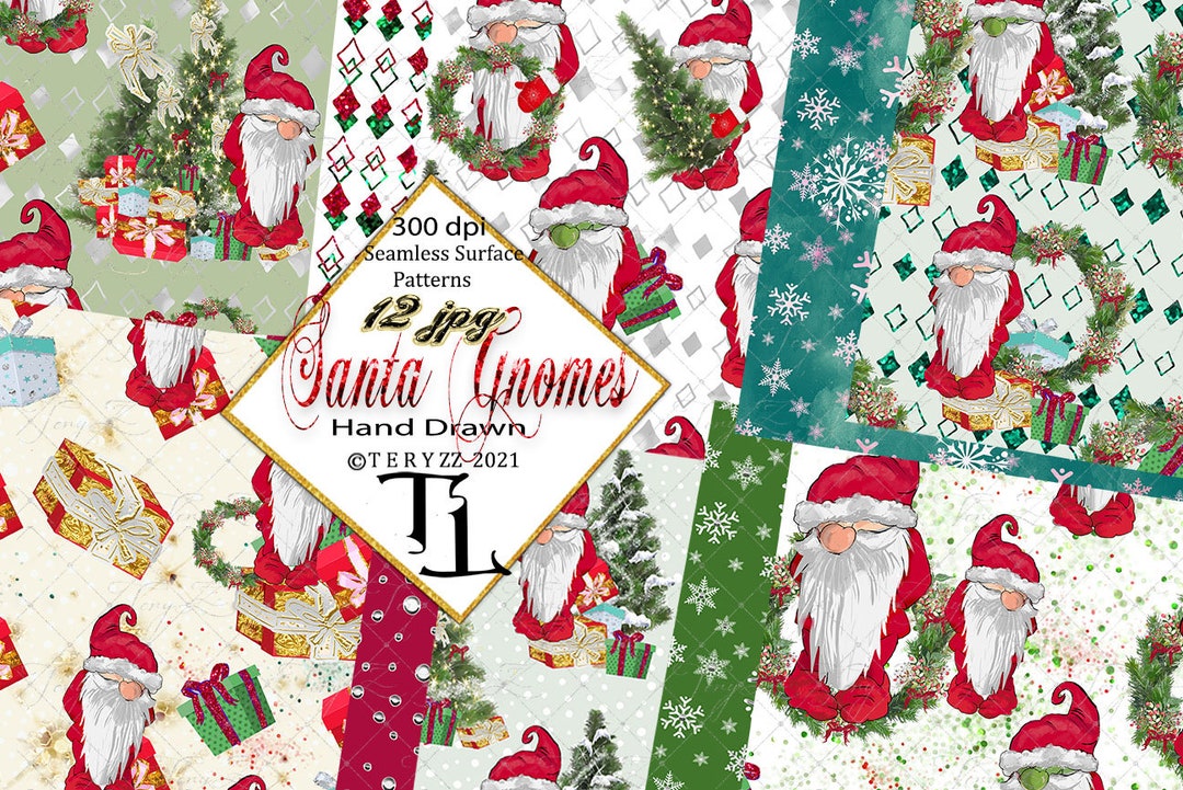 Gnome Digital Paper Santa Claus Christmas Seamless Pattern - Etsy