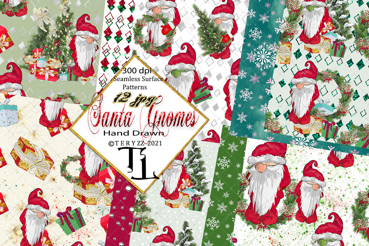 Gnome Digital Paper Santa Claus Christmas Seamless Pattern - Etsy