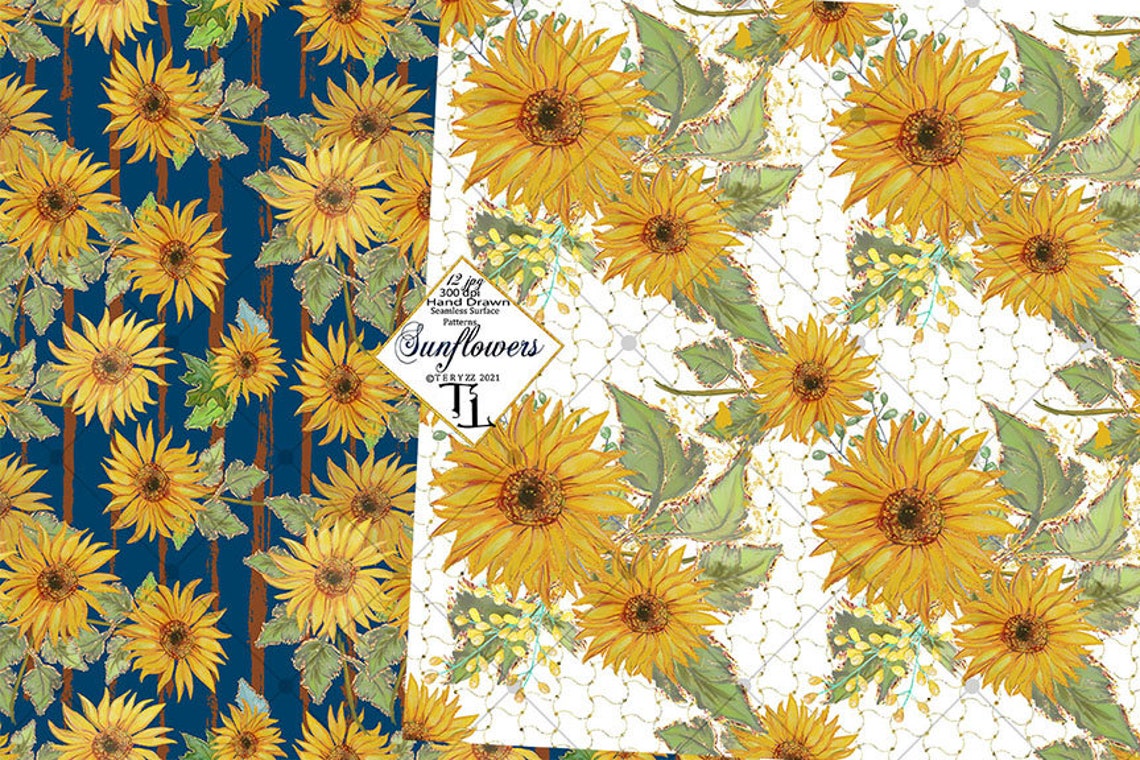 Sunflower Digital Paper - Seamless Patterns Printable Scrapbook, Summer ...