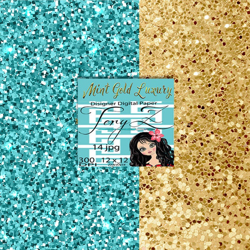 Mint Digital Paper Pack Mint Gold Black Glitter Basic Mint - Etsy