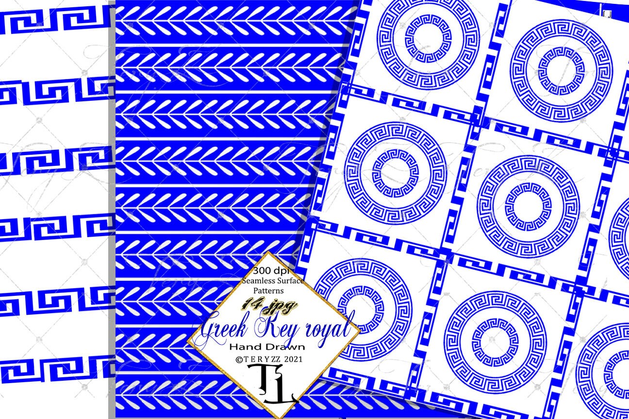 Blue Greek Key Digital Paper White Royal Blue Greek Key - Etsy