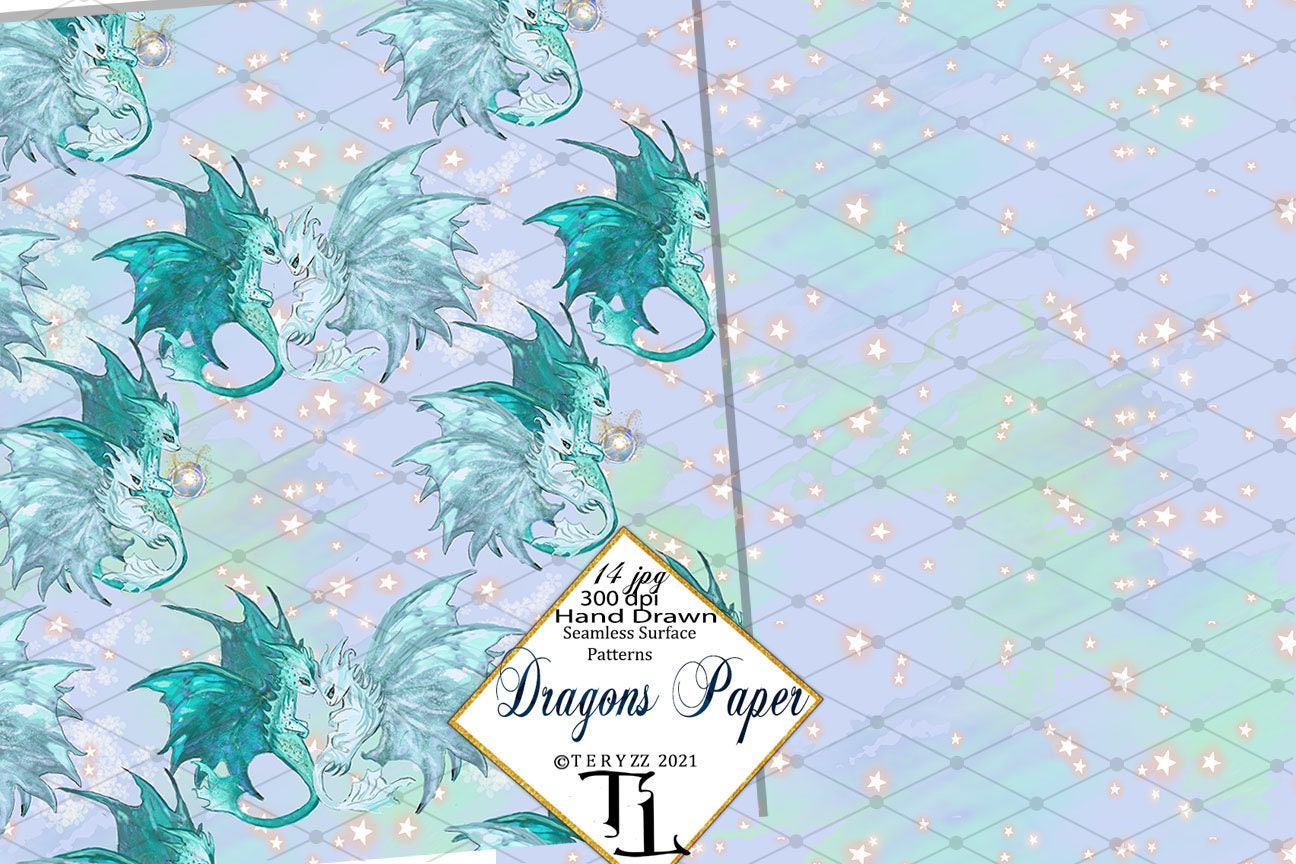 Dragon Digital Paper Watercolor Dragons Fantasy Art Seamless | Etsy