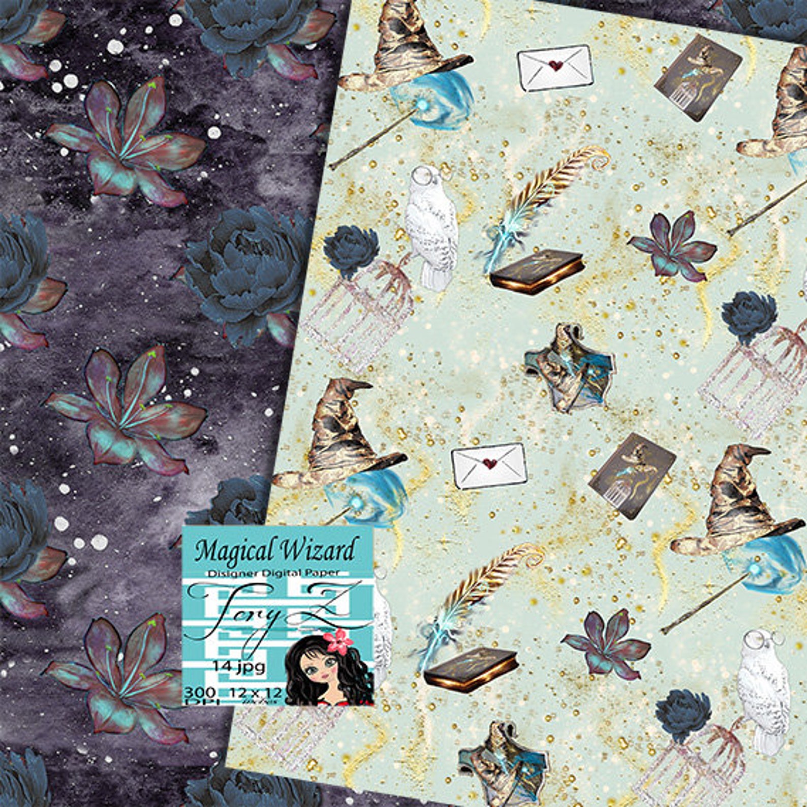 Wizard School Magic Digital Paper, Magic School Paper, Magic Fairy Wand ...