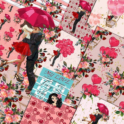 Pink Digital Paper-valentine's Day-love Watercolor-hearts - Etsy