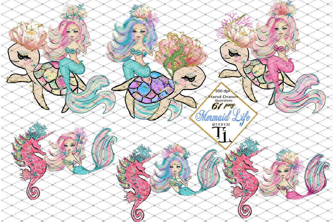 Mermaid Clipart Underwater Clip Art Cute Mermaids Rainbow - Etsy