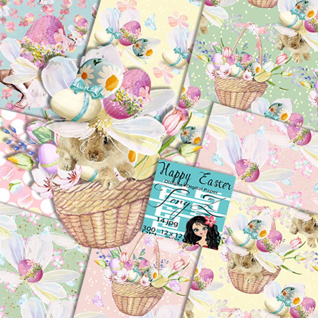 Easter Digital Paper, Easter Bunny Paper, Watercolor Easter Bunny ...