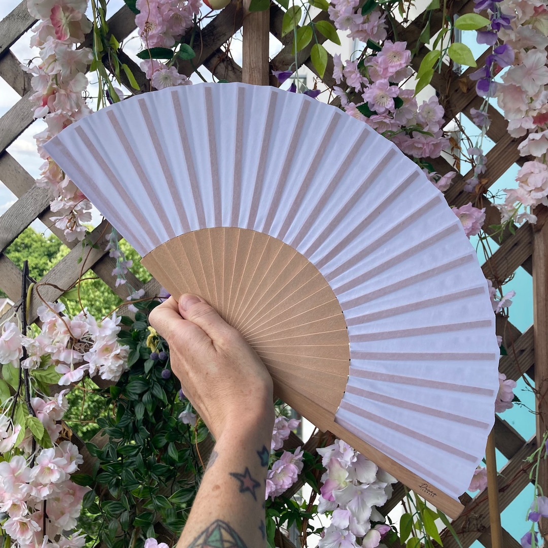 Plain White Fabric & Wood Folding Wedding/ Festival / Rave / Party Hand ...