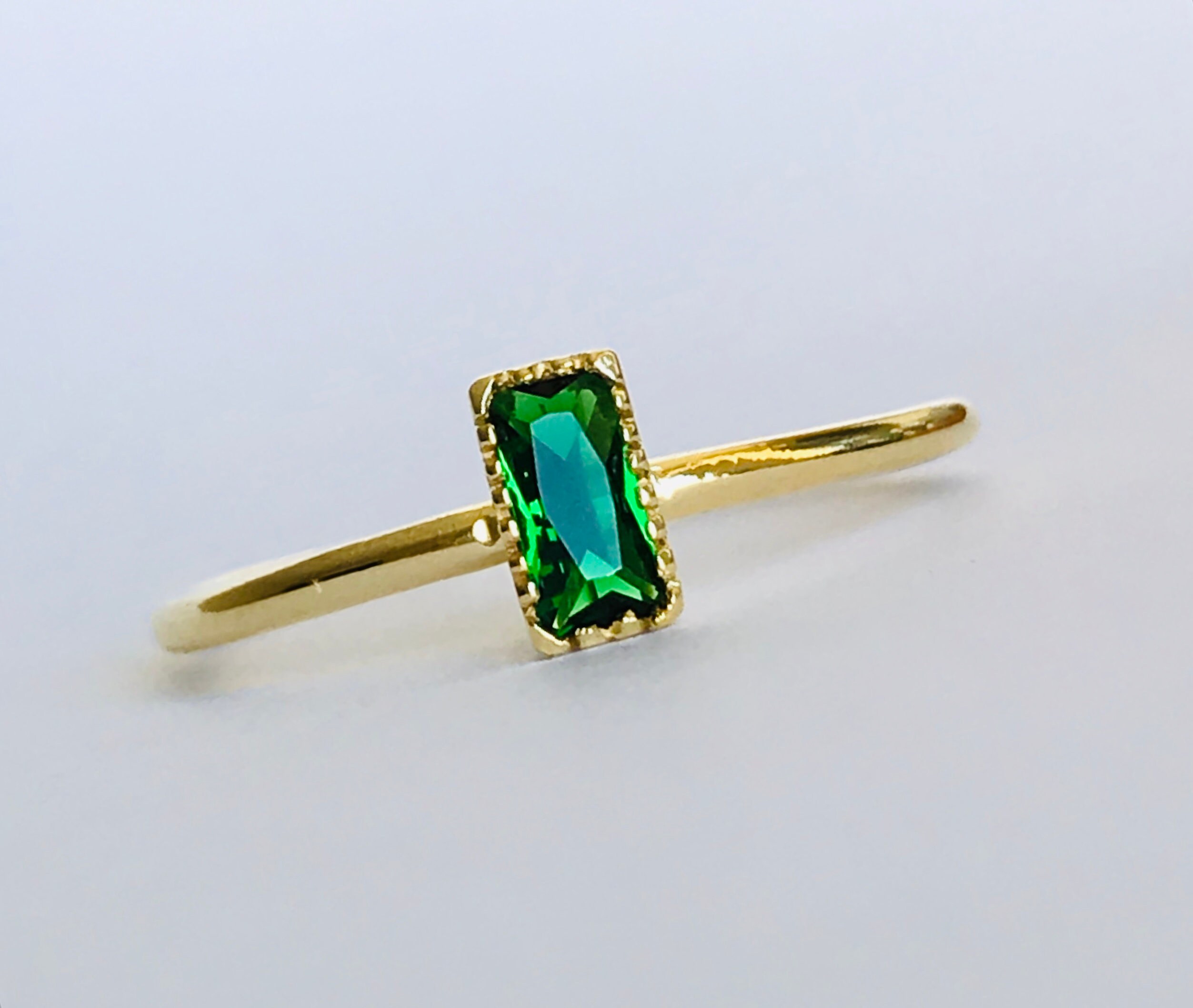 Yellow Gold Rectangle Rings Emerald Birthstone Gold Ring - Etsy
