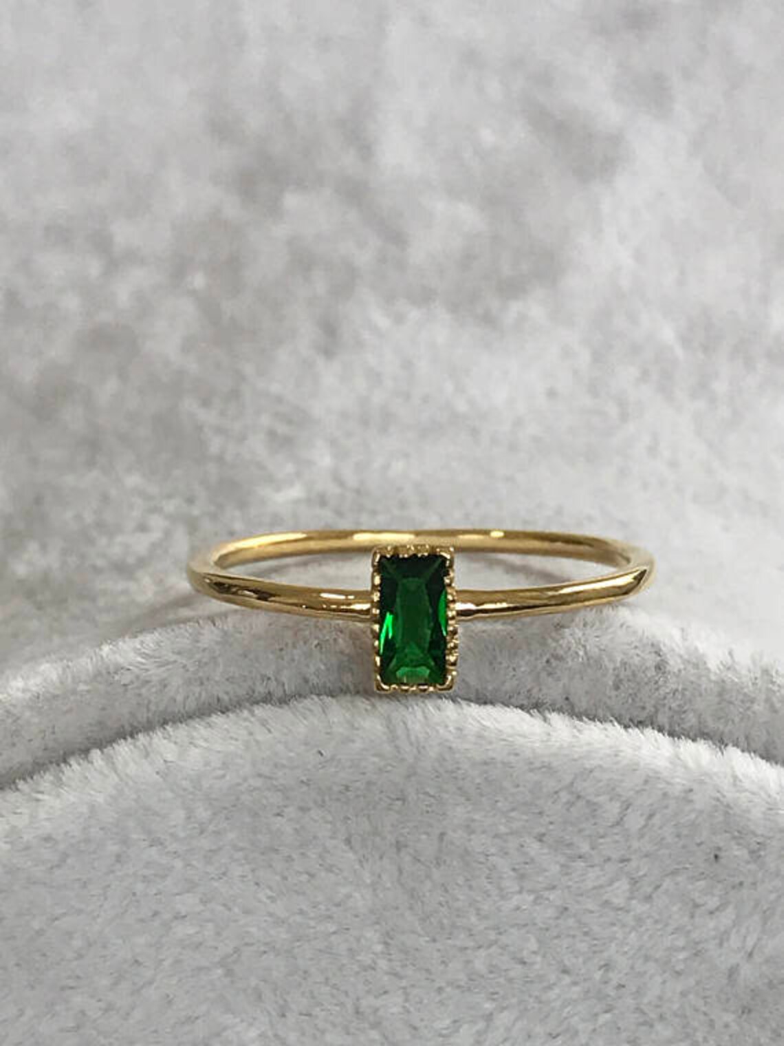 Yellow Gold Rectangle Rings Emerald Birthstone Gold Ring | Etsy