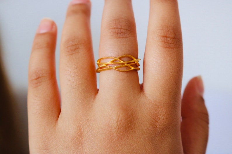 14k Statement Rings for Her Curvy Ring Eternity Wave Band | Etsy