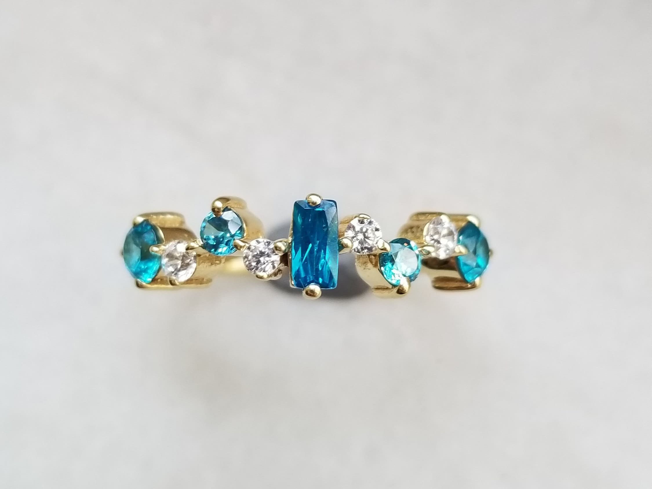 Cluster Gold Ring March Birthstone Birthday Gold Ring for | Etsy