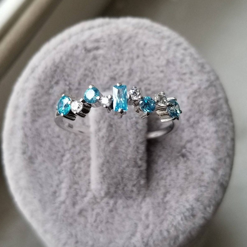 Cluster Gold Ring March Birthstone, Birthday Gold Ring for Her, White ...