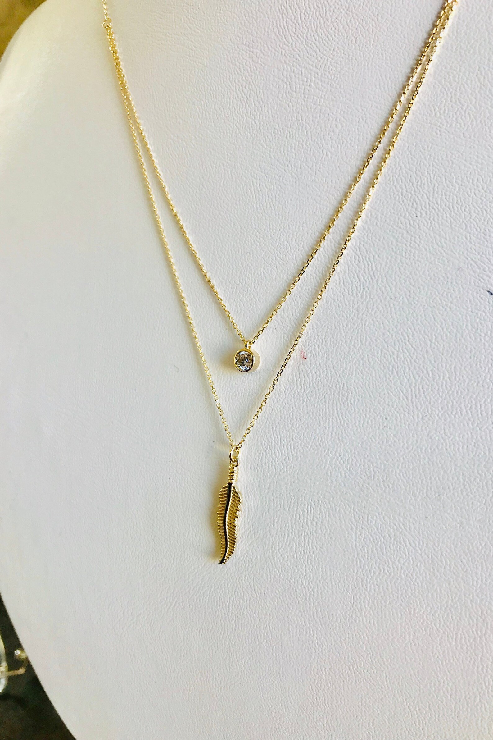 14k Double Layered Gold Necklace, Double Strand Necklaces for Women ...