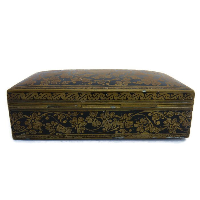 Vintage Indian Brass And Enamel Trinket Box. Indian Brass Trinket Box ...